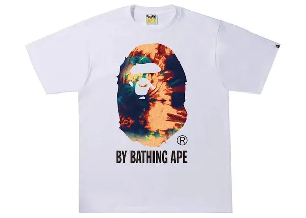 A BATHING APE Tie Dye Bathing Ape Tee Shirt - White/navy Blue