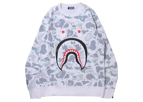 A BATHING APE Space Camo Shark Crewneck Sweatshirt - White