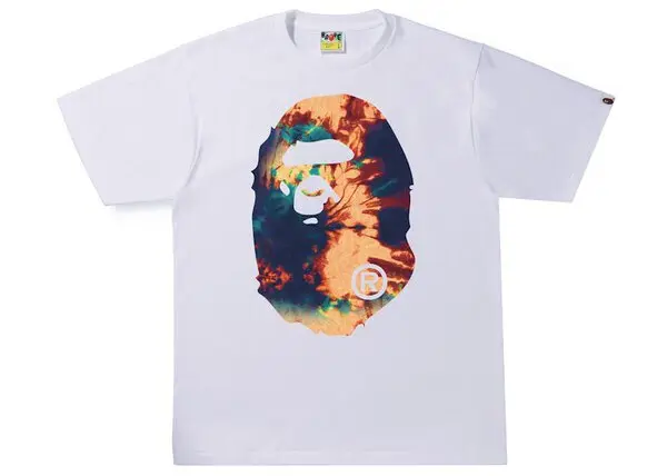 A BATHING APE Tie Dye Big Ape Head Tee Shirt - White/navy Blue