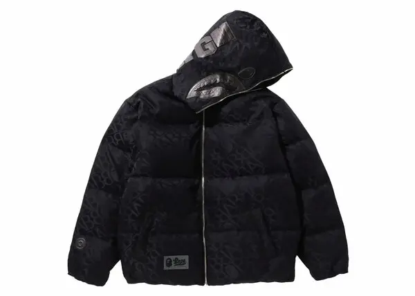 A BATHING APE Sport Monogram Shark Hoodie Puffer Down Jacket - Black