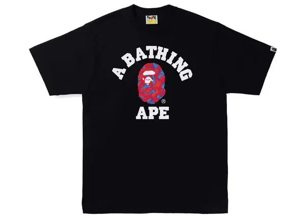 A BATHING APE Stroke Camo College Tee Shirt - Black/red