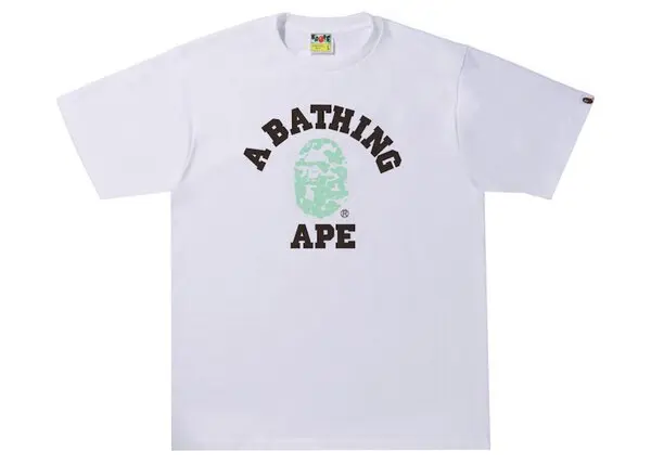 A BATHING APE Text Code Camo College Tee Shirt - White