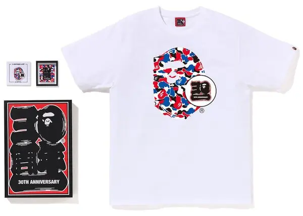 A BATHING APE Store London 30th Anniversary Ape Head Tee Shirt Set - White