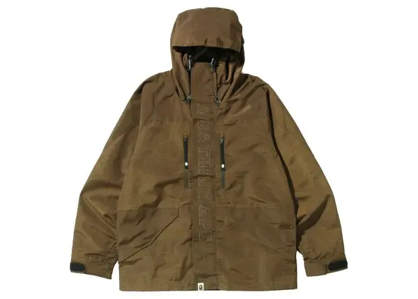 A BATHING APE Text Code Camo Hoodie Jacket - Brown