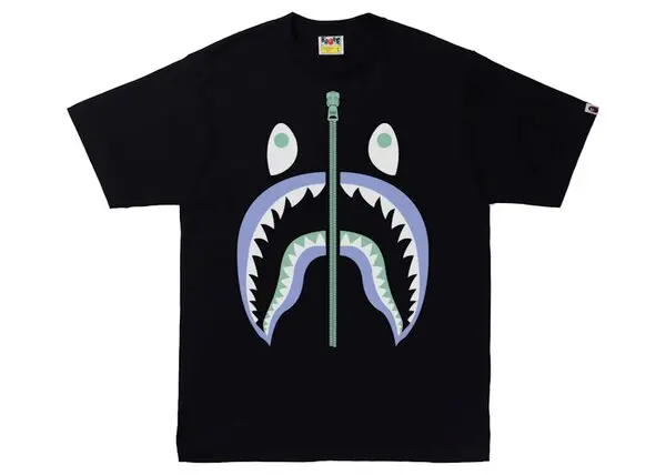 A BATHING APE Text Code Camo Shark Tee Shirt - Black