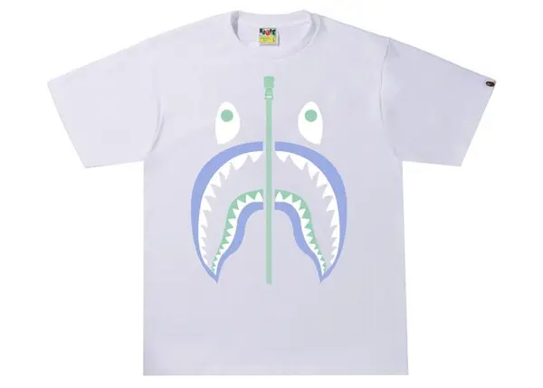 A BATHING APE Text Code Camo Shark Tee Shirt - White