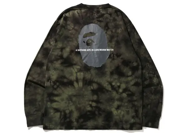 A BATHING APE Tie Dye One Point Pocket Relaxed Fit Long Sleeve Tee Shirt - Black