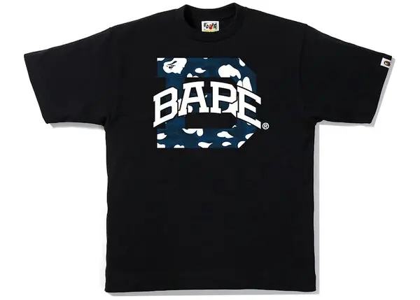 A BATHING APE Stripe Abc Camo Logo Tee Shirt - Black/navy Blue