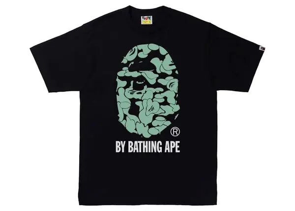 A BATHING APE Text Code Camo Bathing Ape Tee Shirt - Black