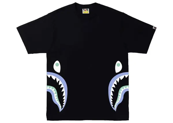 A BATHING APE Text Code Camo Side Shark Tee Shirt - Black