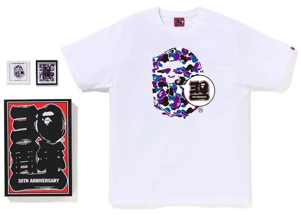A BATHING APE Store Hong Kong 30th Anniversary Ape Head Tee Shirt Set - White