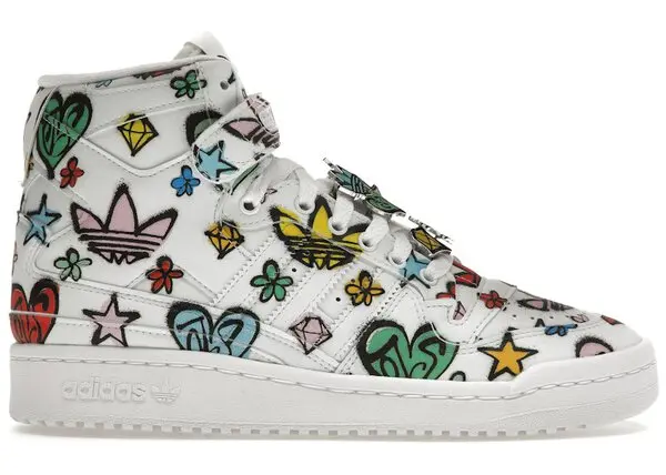Adidas Forum 84 Hi Jeremy Scott Monogram Graffiti Sneakers - Cloud White/core Black