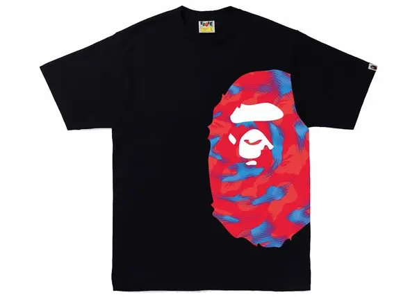 A BATHING APE Stroke Camo Side Big Ape Head Tee Shirt - Black/red