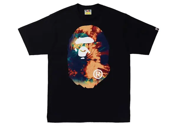 A BATHING APE Tie Dye Big Ape Head Tee Shirt - Black/navy Blue