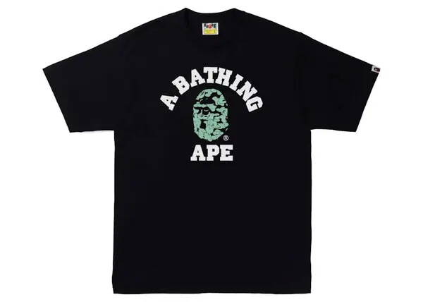 A BATHING APE Text Code Camo College Tee Shirt - Black