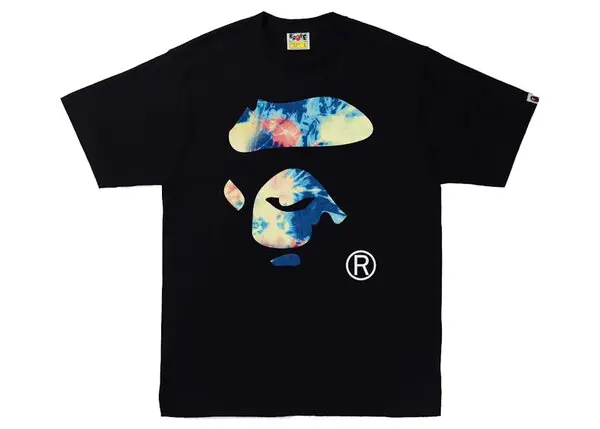 A BATHING APE Tie Dye Ape Face Tee Shirtin - Black