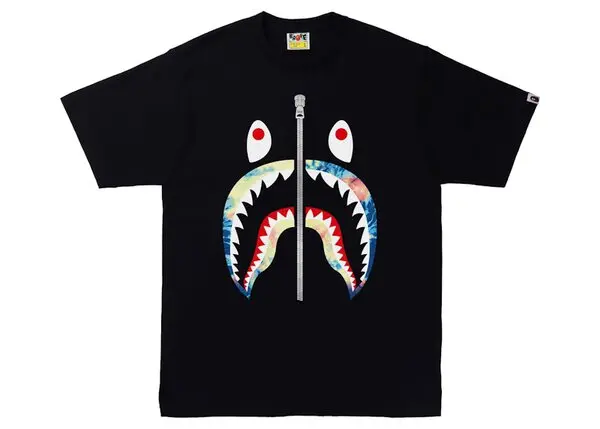 A BATHING APE Tie Dye Shark Tee Shirtin - Black