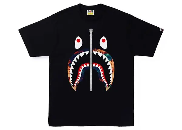 A BATHING APE Tie Dye Shark Tee Shirt - Black/navy Blue