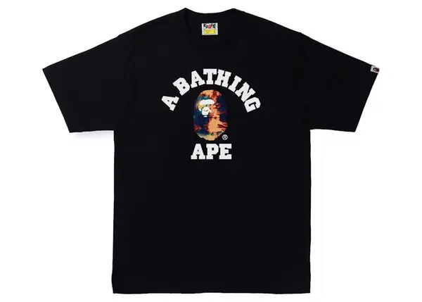 A BATHING APE Tie Dye College Tee Shirt - Black/navy Blue
