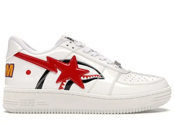 BAPE A Bathing Ape Bapesta Shark Sneakers - White/red