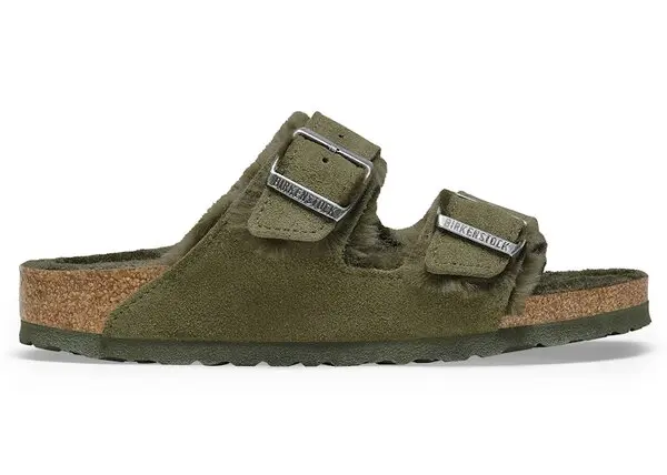BIRKENSTOCK Arizona Shearling Suede Sandals - Thyme