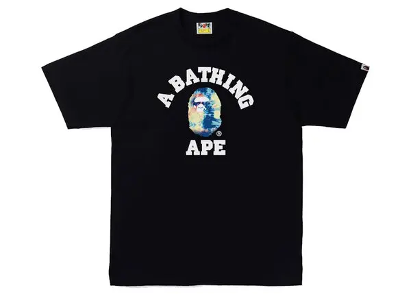 A BATHING APE Tie Dye College Tee Shirtin - Black