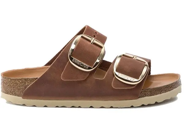 BIRKENSTOCK Arizona Big Buckle Oiled Leather Sandals - Cognac