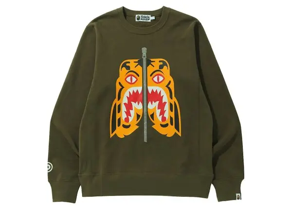 A BATHING APE Tiger Crewneck Sweatshirt - Olivedrab Green