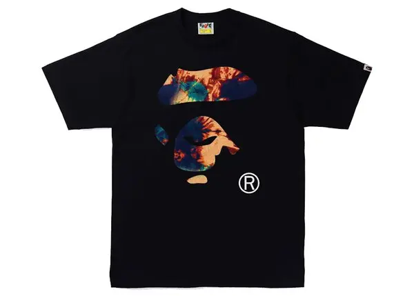 A BATHING APE Tie Dye Ape Face Tee Shirt - Black/navy Blue