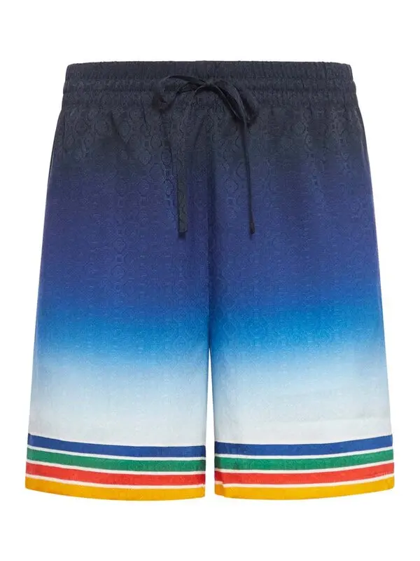Casablanca Rainbow Monogram Silk Shorts - Blue
