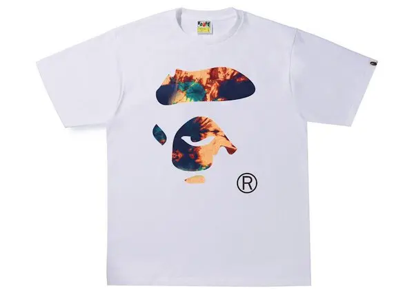 A BATHING APE Tie Dye Ape Face Tee Shirt - White/navy Blue