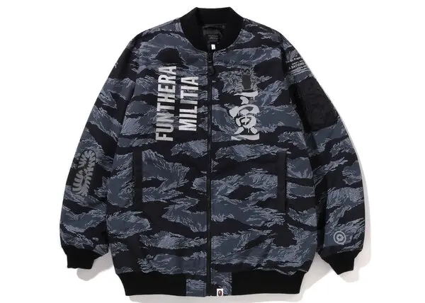 A BATHING APE Tiger Camo Ma1 Long Jacket - Black