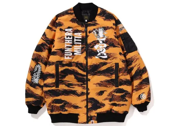 A BATHING APE Tiger Camo Long Ma1 Jacket - Orange