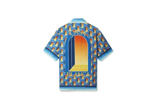 Casablanca L'arche De Nuit Cuban Collar Silk Shirtin - Deep Blue