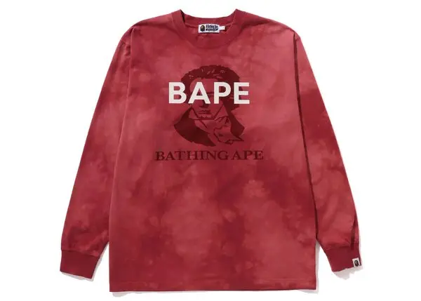 A BATHING APE Tie Dye Bathing Ape Long Sleeve Tee Shirt - Red