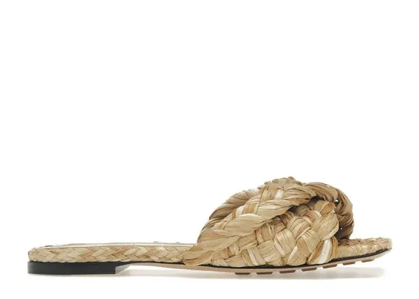 Bottega Veneta Raffia Stretch Flat Sandals - Macadamia