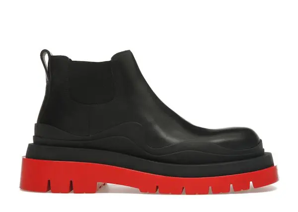 Bottega Veneta Tire Ankle Chelsea Boot - Black/Red | Editorialist