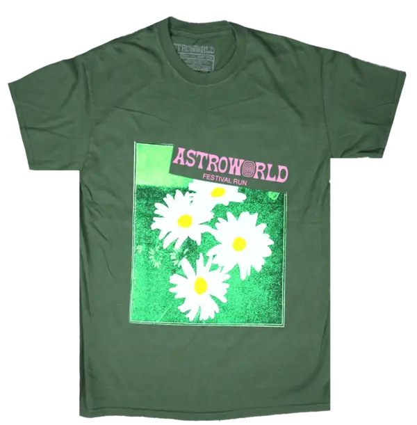 TRAVIS SCOTT Astroworld Festival Run Flower Tee Shirt - Olive
