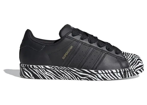 Adidas Superstar Zebra Print Sneakers - Core Black/gold Metallic/cloud White