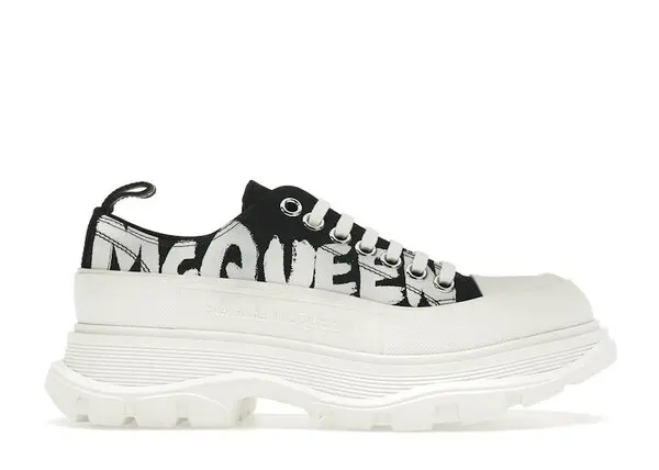 Alexander McQueen Tread Slick Low Lace Up Canvas Graffiti - Black/white