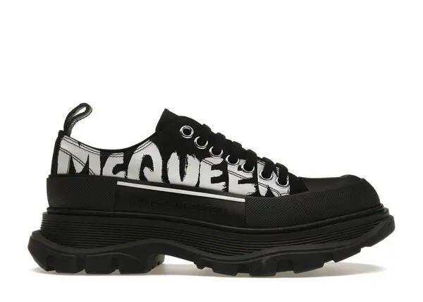 Alexander McQueen Tread Slick Low Lace Up Canvas Graffiti Sneakers