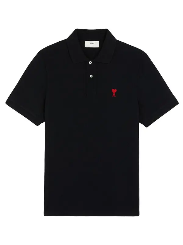 AMI Paris De Coeur Embroide Polo Shirt - Black/red