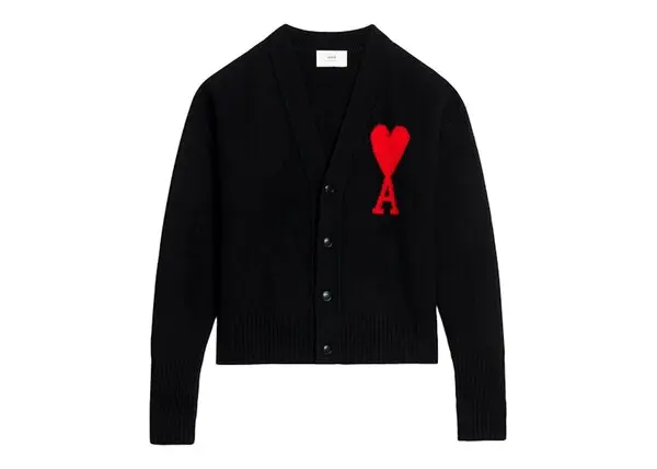 Ami De Coeur Felted Merino Wool Cardigan - Black/red