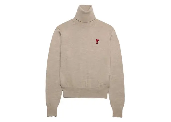 Ami De Coeur Embroidery Turtleneck Sweater - Champagne