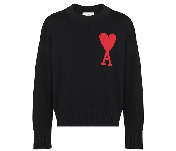 Ami De Coeur Intarsia Merino Wool Oversized Sweater - Black
