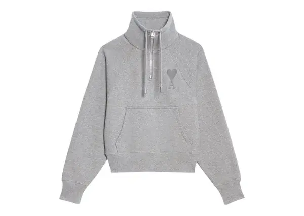 AMI Paris De Coeur Half-zip Sweatshirt - Grey