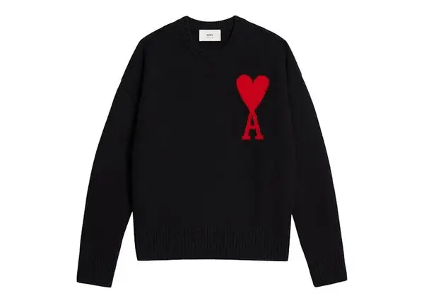 AMI Paris De Coeur Intarsia Merino Wool Sweater - Black/red