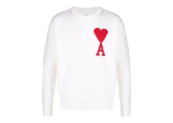 Ami De Coeur Merino Wool Crewneck - White/red
