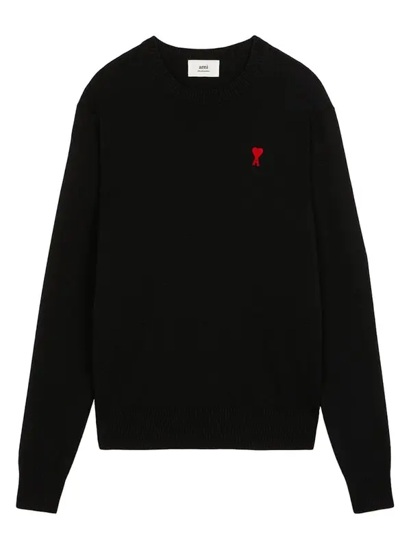 Ami De Coeur Merino Wool Crewneck Sweater - Black/red