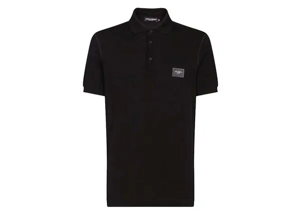 Dolce & Gabbana Cotton Pique Branded Plate Polo Shirt - Black